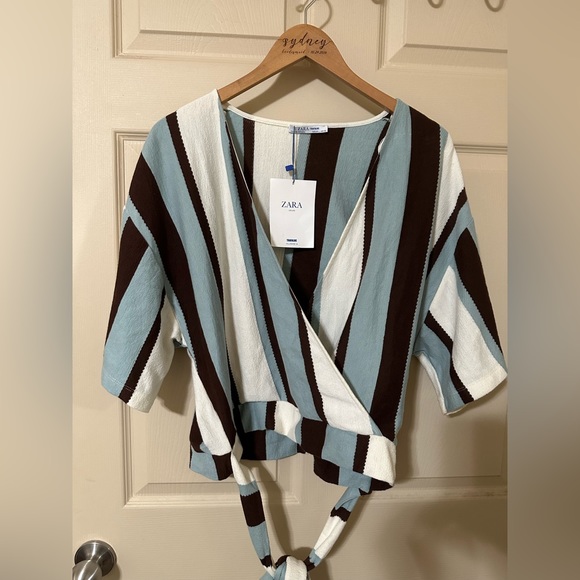 Zara | Tops | Zara Multi Striped Faux Wrap Tie Front Crop Top Nwt ...